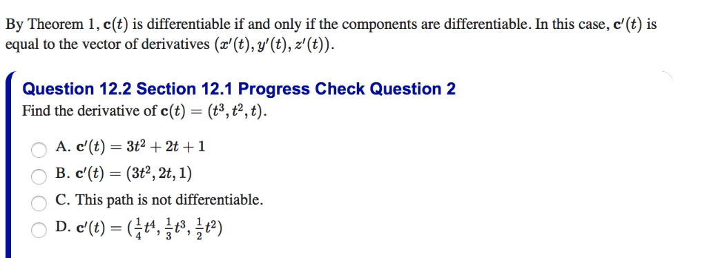 Solved By Theorem 1, c(t) is differentiable if and only if | Chegg.com