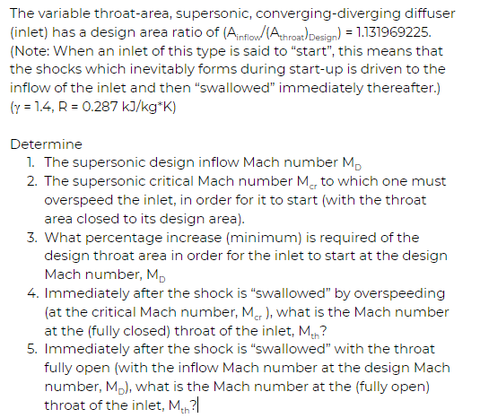 The variable throat-area, supersonic, | Chegg.com