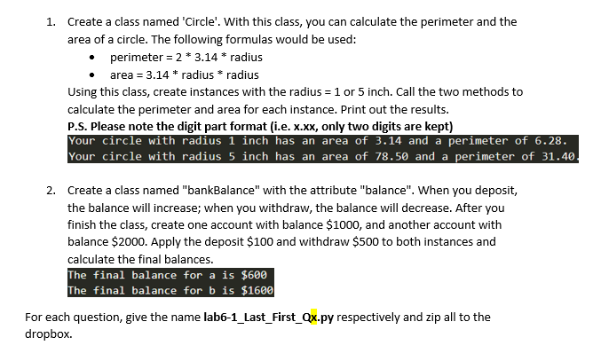 1 Create A Class Named Circle With This Class You Can Calculate The