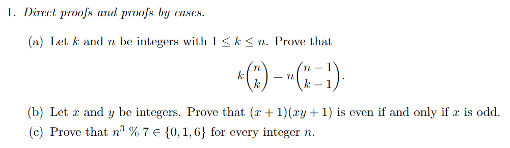 Solved 1. Direct proofs and proofs by cases. (a) Let k and n | Chegg.com