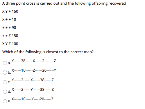 Solved A three point cross is carried out and the following | Chegg.com