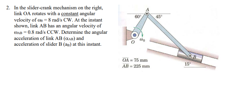 Solved 60° 45° 2. In the slider-crank mechanism on the | Chegg.com