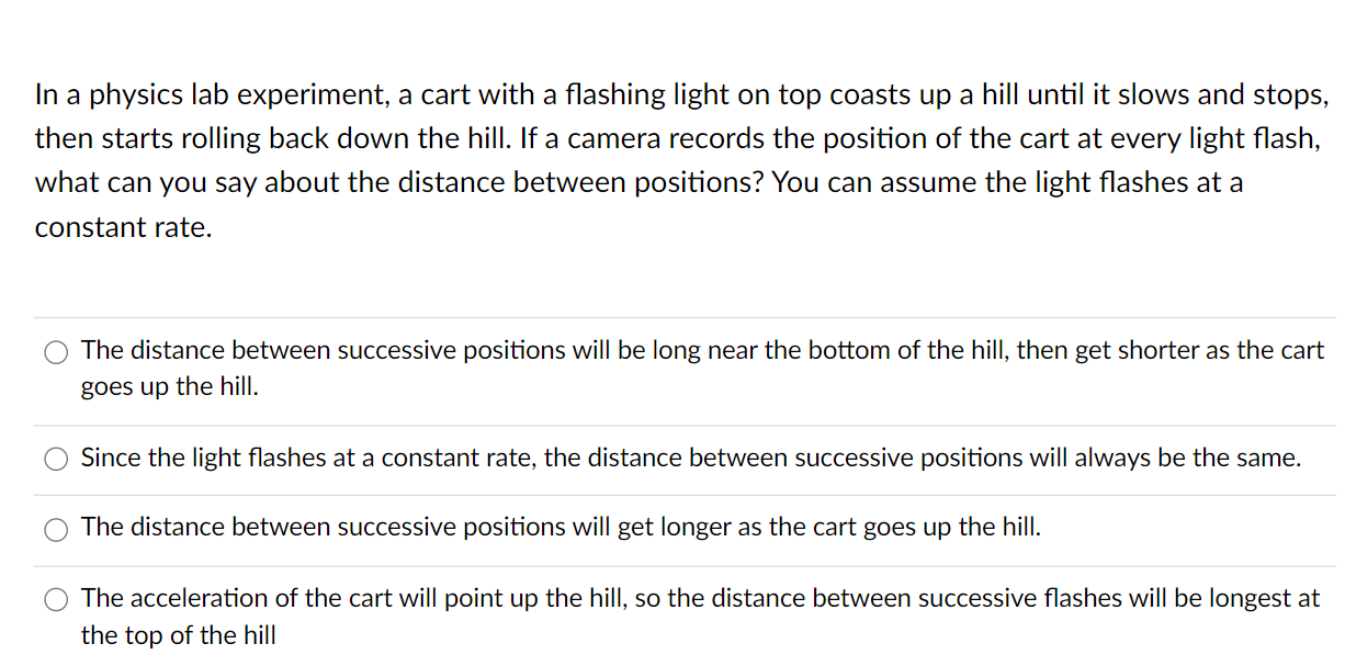 Solved In a physics lab experiment, a cart with a flashing | Chegg.com