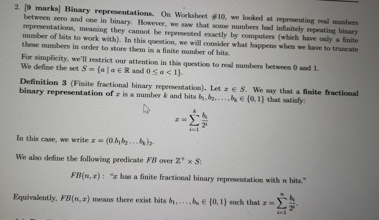 Solved 2. [9 marks) Binary representations. On Worksheet | Chegg.com