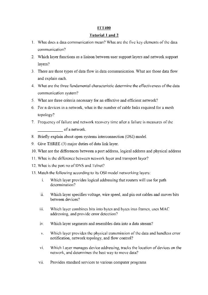 Solved ITT400 Tutorial 1 and 2 1. What does a dala | Chegg.com