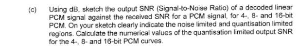 Solved (c) Using dB, sketch the output SNR (Signal-to-Noise | Chegg.com