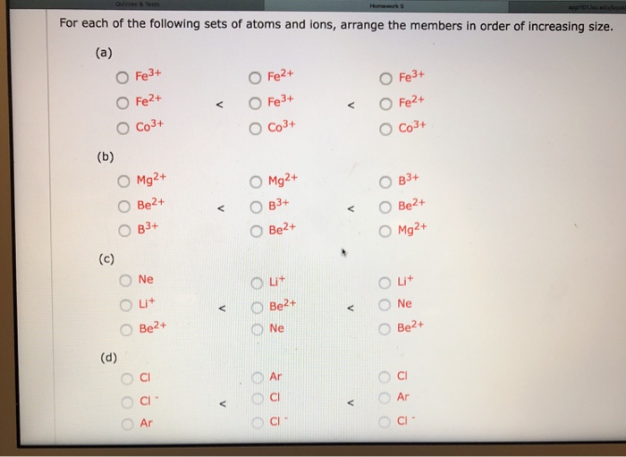 Solved For Each Of The Following Sets Of Atoms And Ions