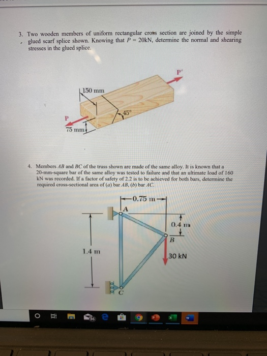 Solved 3. Two wooden members of uniform rectangular cross | Chegg.com