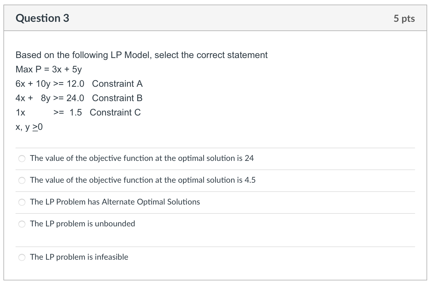 Solved Based on the following LP Model, select the correct | Chegg.com