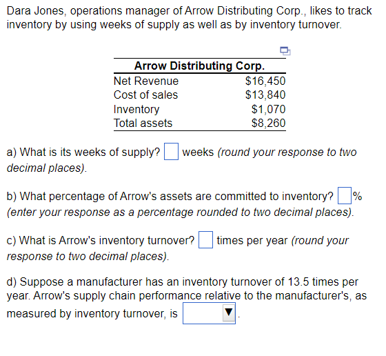 Solved Dara Jones, operations manager of Arrow Distributing | Chegg.com