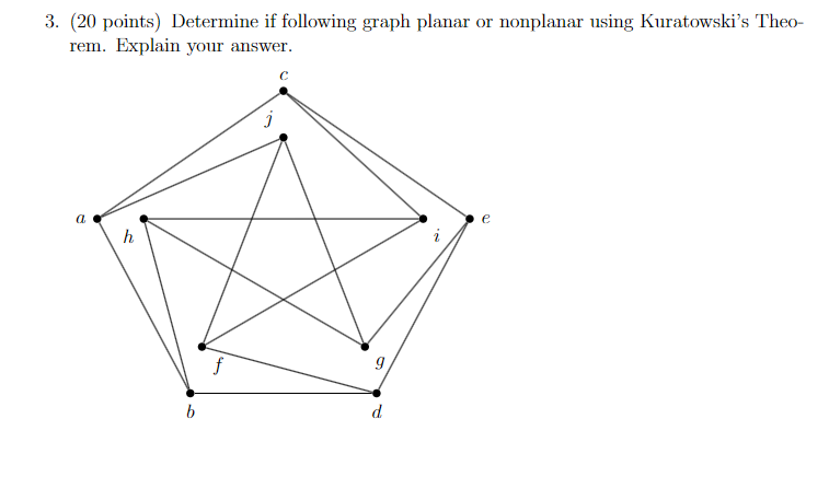 Solved 3. (20 points) Determine if following graph planar or | Chegg.com Solved 3. (20 points) Determine if following graph planar or | Chegg.com