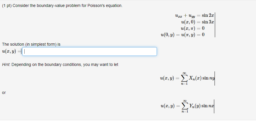 Solved (1 pt) Consider the boundary-value problem for | Chegg.com