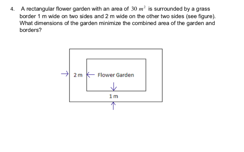 Solved A rectangular flower garden with an area of 30 m² is | Chegg.com