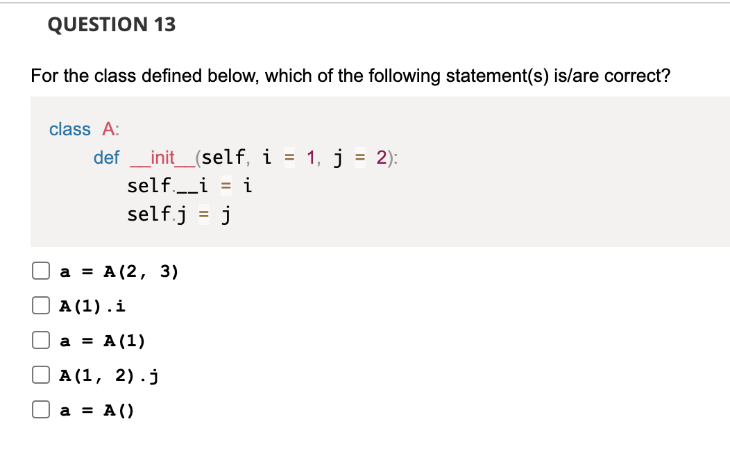 Solved For the class defined below, which of the following | Chegg.com