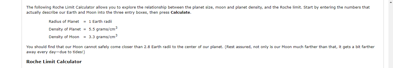 Solved The following Roche Limit Calculator allows you to | Chegg.com