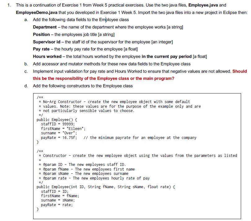 1. This is a continuation of Exercise 1 from Week 5 | Chegg.com