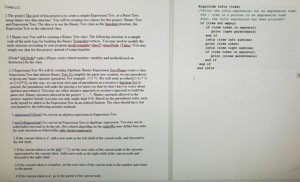 Solved Using citt Algorithm infix (tree) /Print the infix | Chegg.com