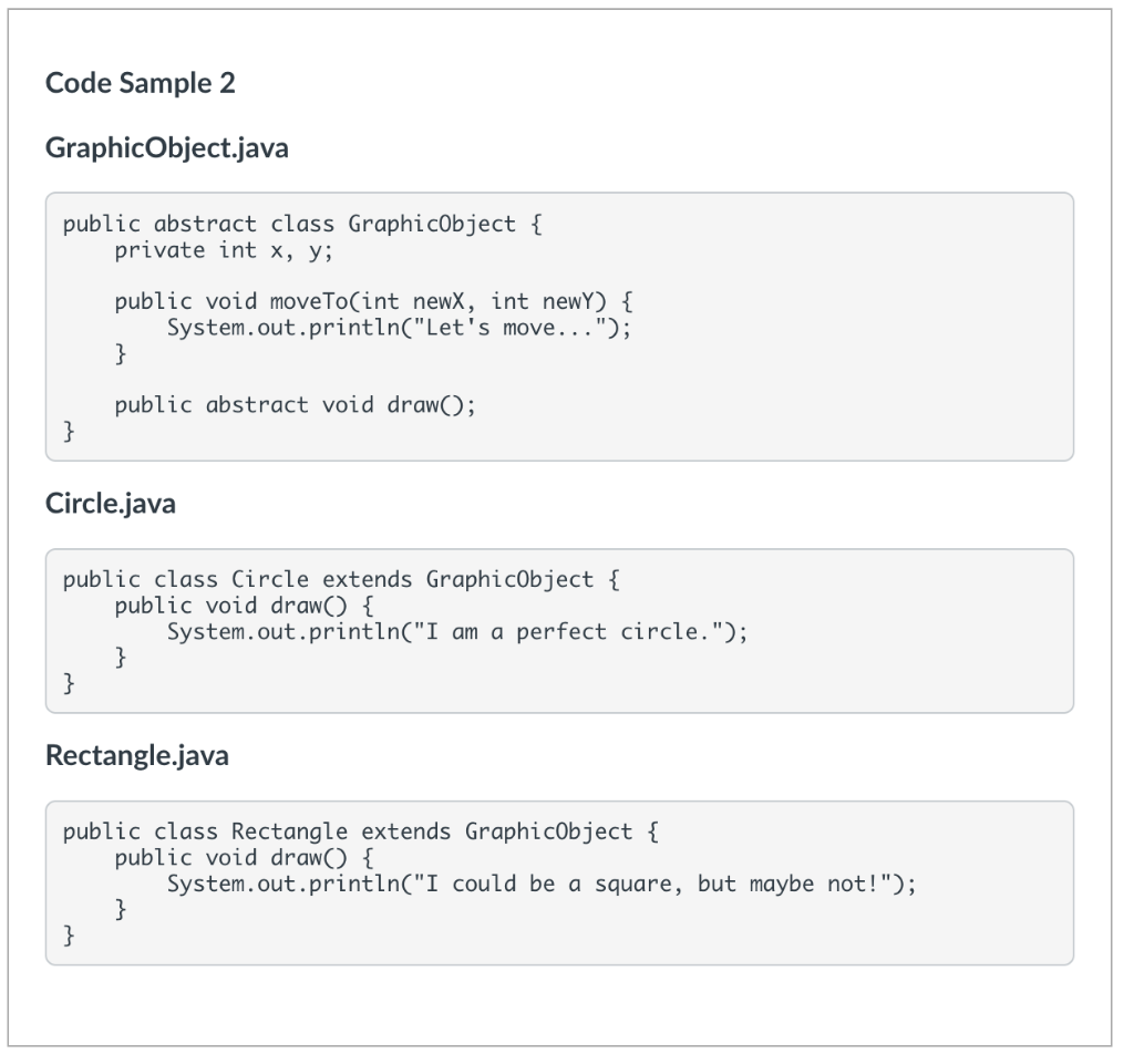 Solved Code Sample 2 GraphicObject.java public abstract | Chegg.com
