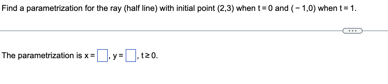 Solved Find a parametrization for the ray (half line) with | Chegg.com