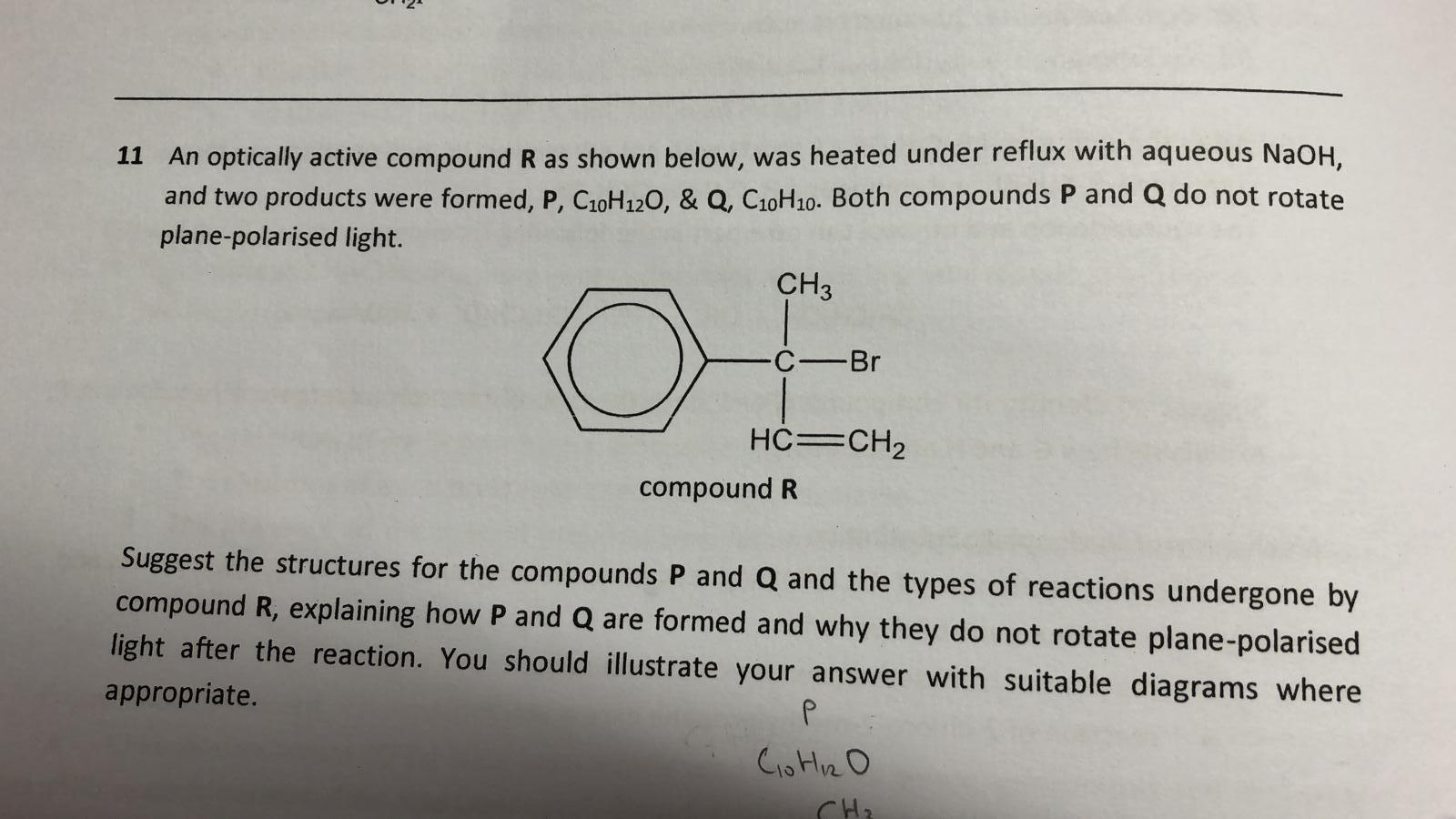 Solved An optically active compound R as shown below, was | Chegg.com