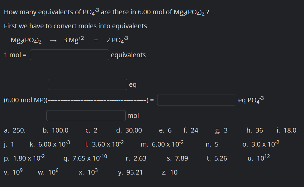 Solved How many equivalents of PO4-3 are there in 6.00 mol | Chegg.com