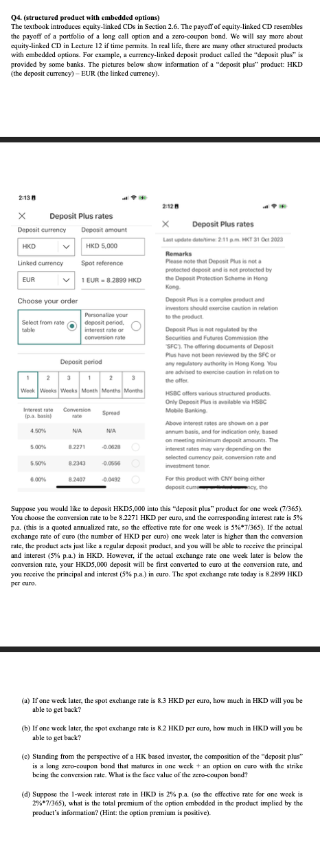 Solved Q4. (structured product with embedded options) The | Chegg.com