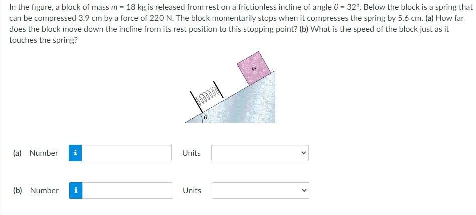 Solved In the figure, a block of mass m=18 kg is released | Chegg.com