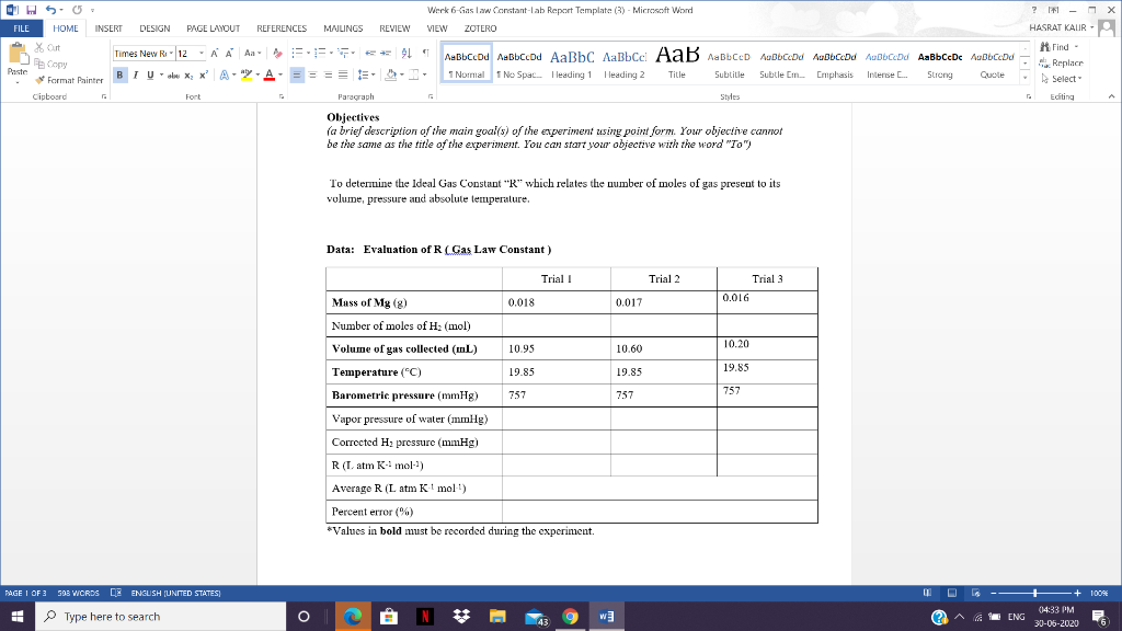 Solved ? 1 - 1 x HASRAT KAUR - Post QUH 5.0 Vierk 6-Gas Law | Chegg.com
