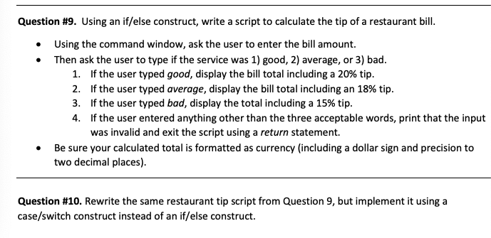 Solved Question #9. Using an if/else construct, write a | Chegg.com