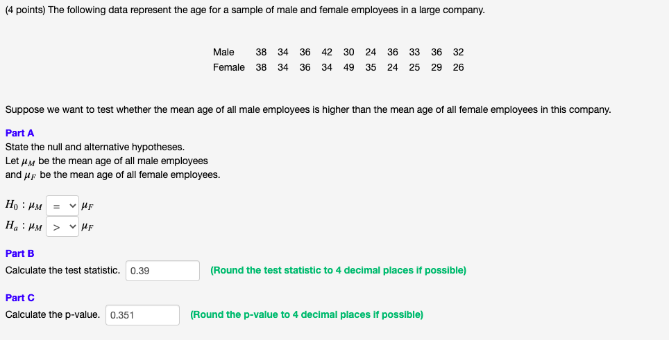 Solved (4 points) The following data represent the age for a | Chegg.com