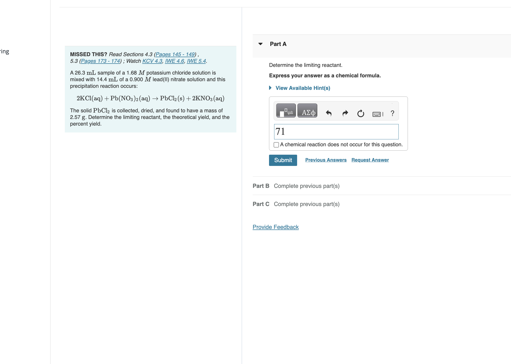 Solved A 26.3 mL sample of a 1.68 M potassium chloride | Chegg.com