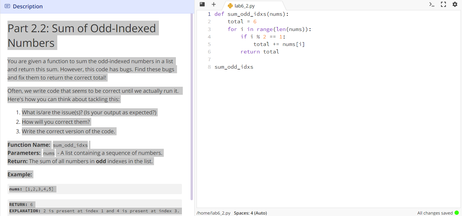 Solved + E Description Σ : Part 2.2: Sum of Odd-Indexed | Chegg.com