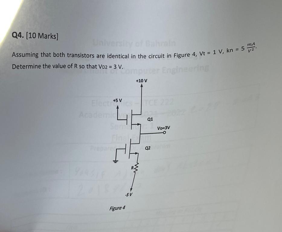 Solved Assuming that both transistors are identical in the | Chegg.com