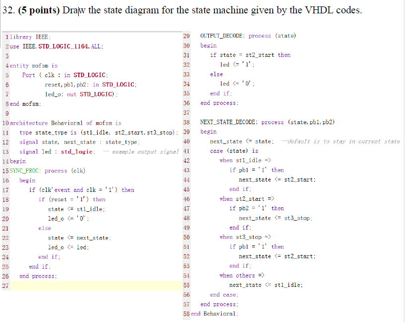 Solved 32. (5 points) Dralw the state diagram for the state | Chegg.com