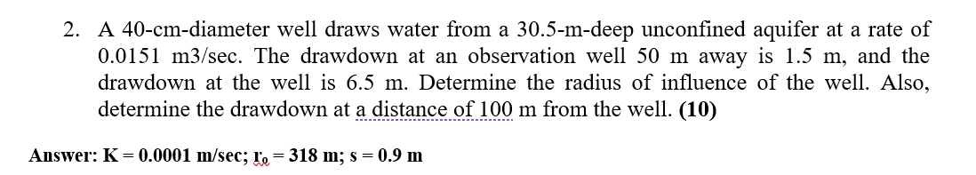 Solved 2. A 40−cm-diameter well draws water from a | Chegg.com