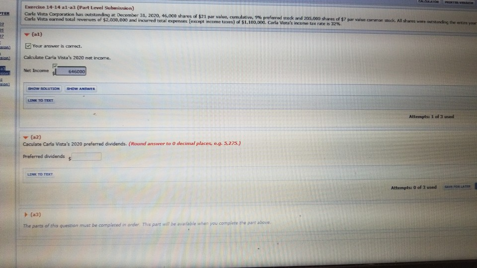 Solved Exercise 14-14 a1-a3 (Part Level Submission) Capraron | Chegg.com