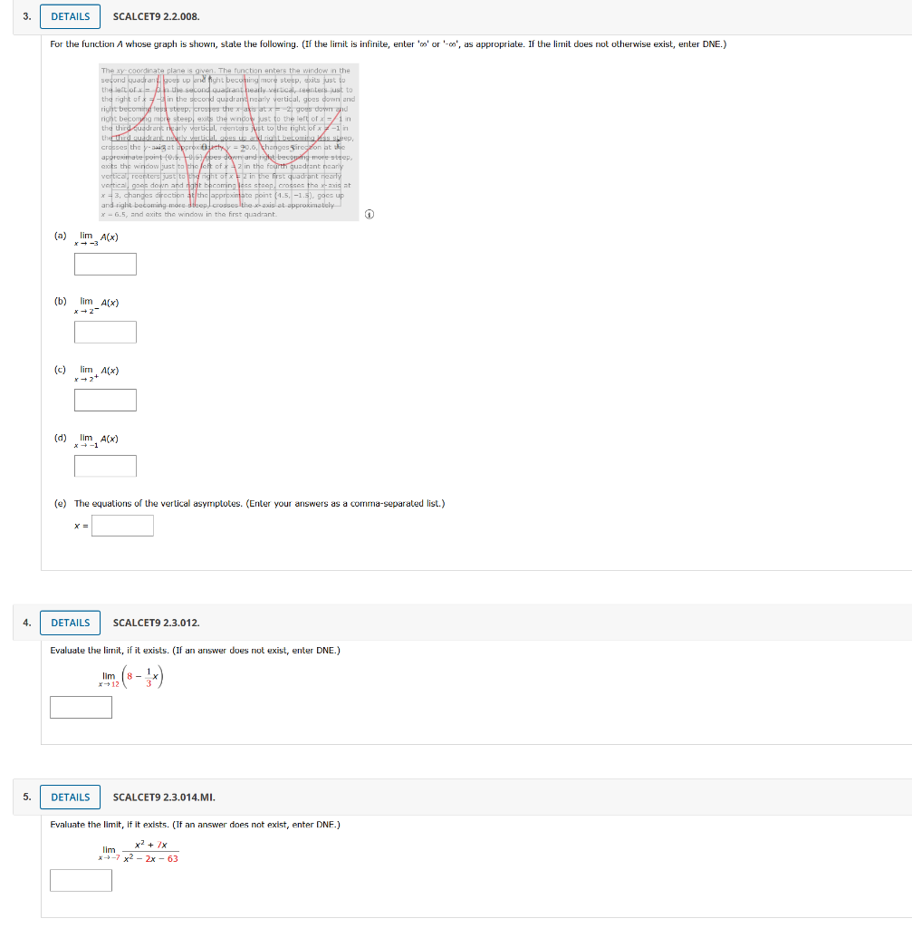 Solved 3. DETAILS SCALCET9 2.2.008. For the function A whose | Chegg.com