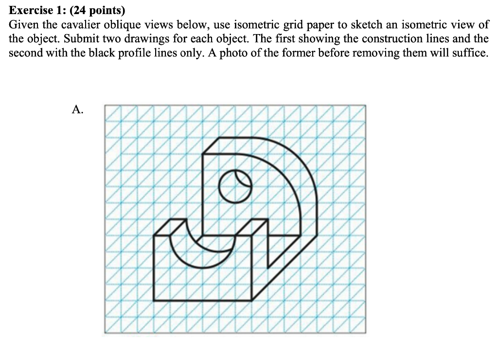 Exercise 1: (24 points) Given the cavalier oblique | Chegg.com