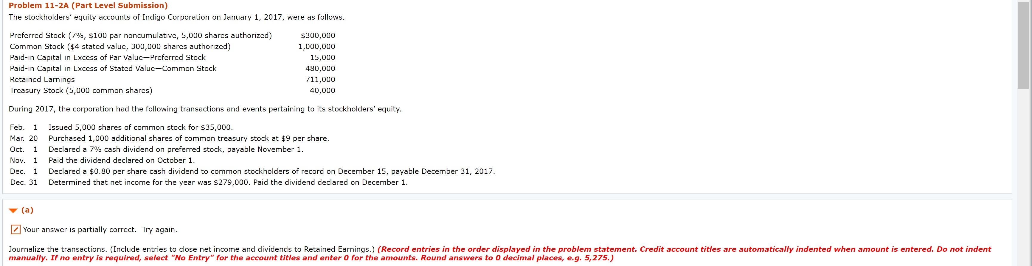 Solved Problem 11-2A (Part Level Submission) The | Chegg.com