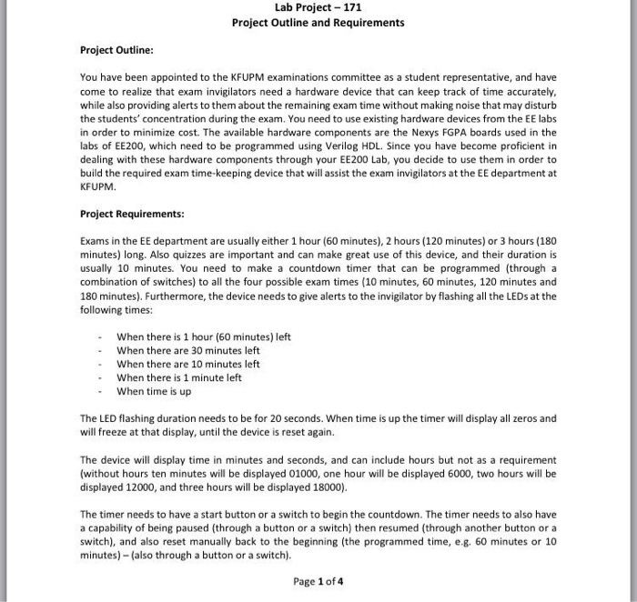 Lab Project 171 Project Outline and Requirements | Chegg.com