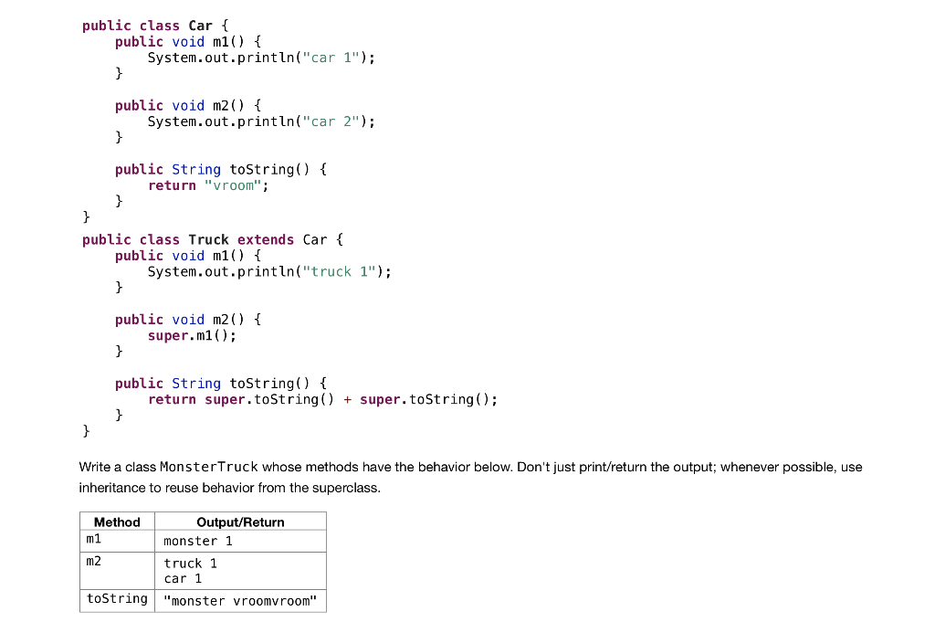 Solved public class Car { public void m1() { | Chegg.com