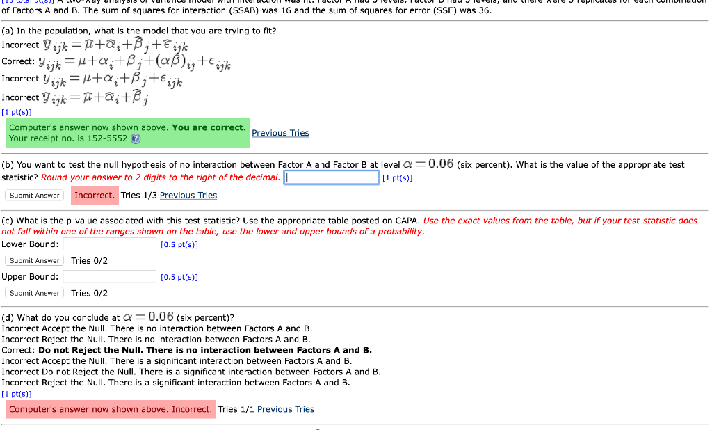 Solved A two-way analysis of variance model with interaction | Chegg.com
