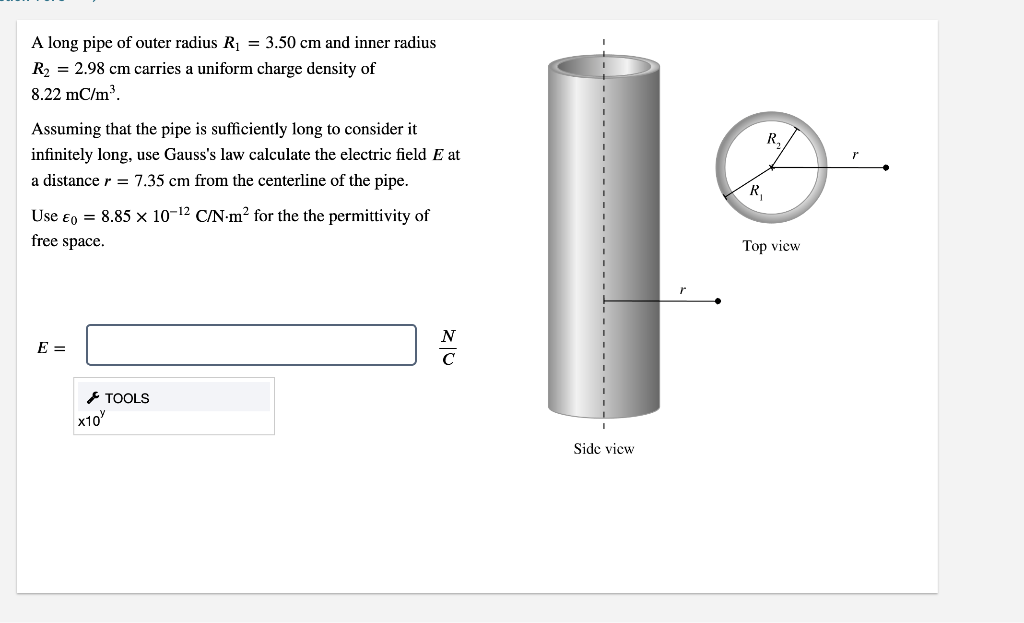 Solved A long pipe of outer radius R1=3.50 cm and inner | Chegg.com