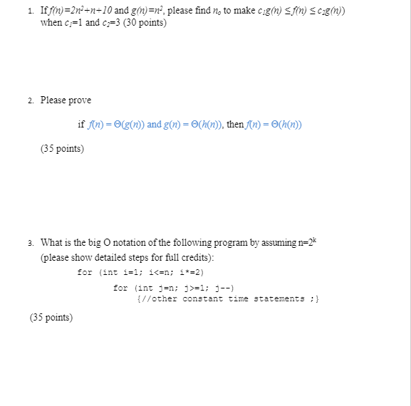 Solved help with computer science questions If f(n)=2n2+n+10 | Chegg.com