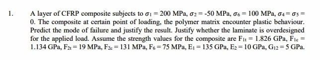[Solved]: A layer of CFRP composite subjects to ( sigma_