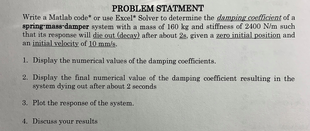 Solved Problem Statment Write A Matlab Code Or Use Excel 0856