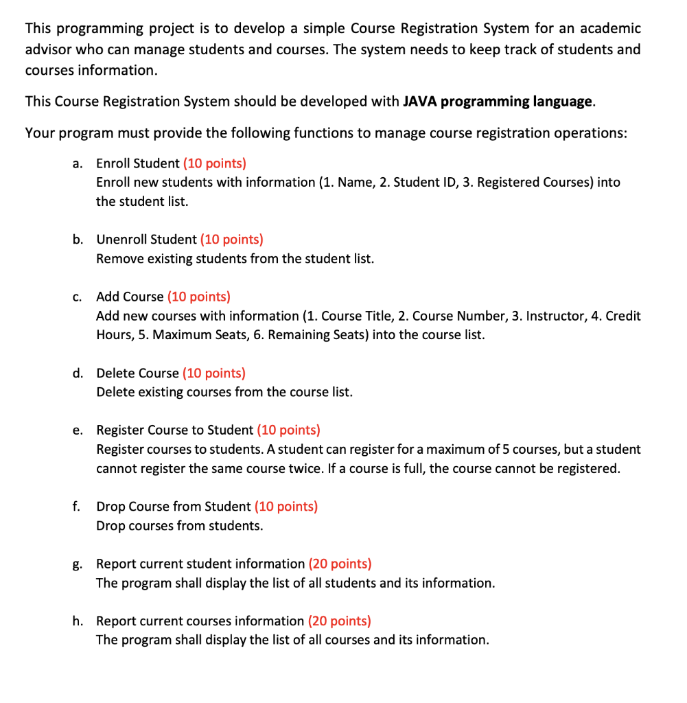 Solved his programming project is to develop a simple Course | Chegg.com