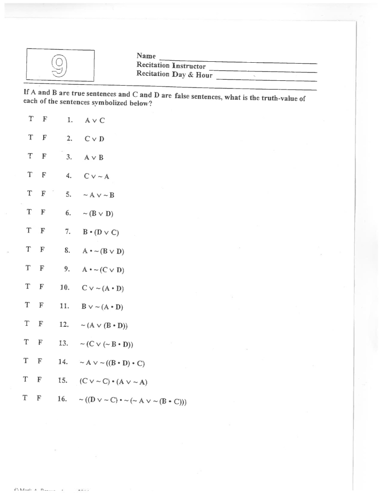 Solved Name Recitation Instructor Recitation Day & Hour If A | Chegg.com