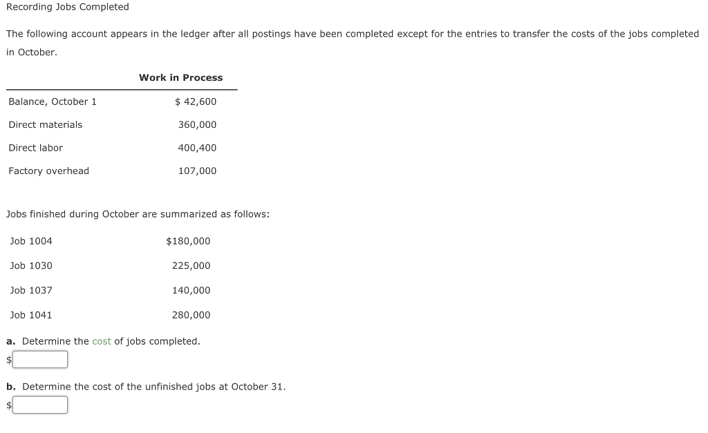 Solved Recording Jobs Completed The following account | Chegg.com