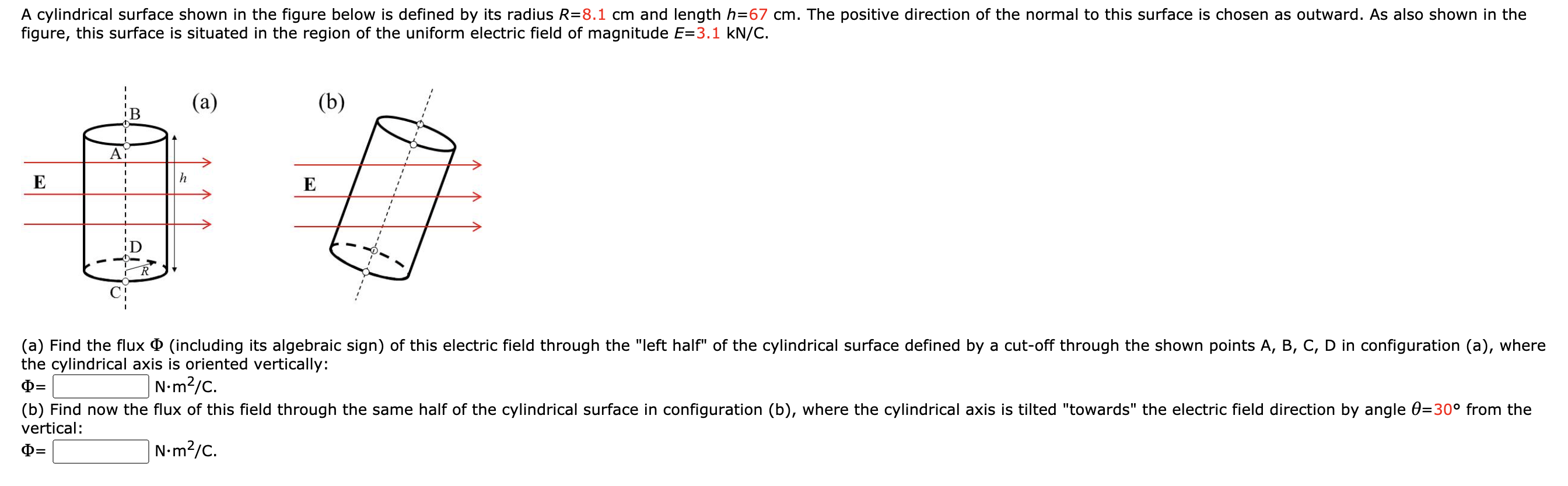 Solved A cylindrical surface shown in the figure below is | Chegg.com